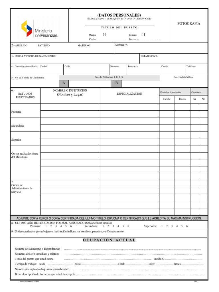 Formulario de Datos Personales - MINISTERIO DE FINANZAS