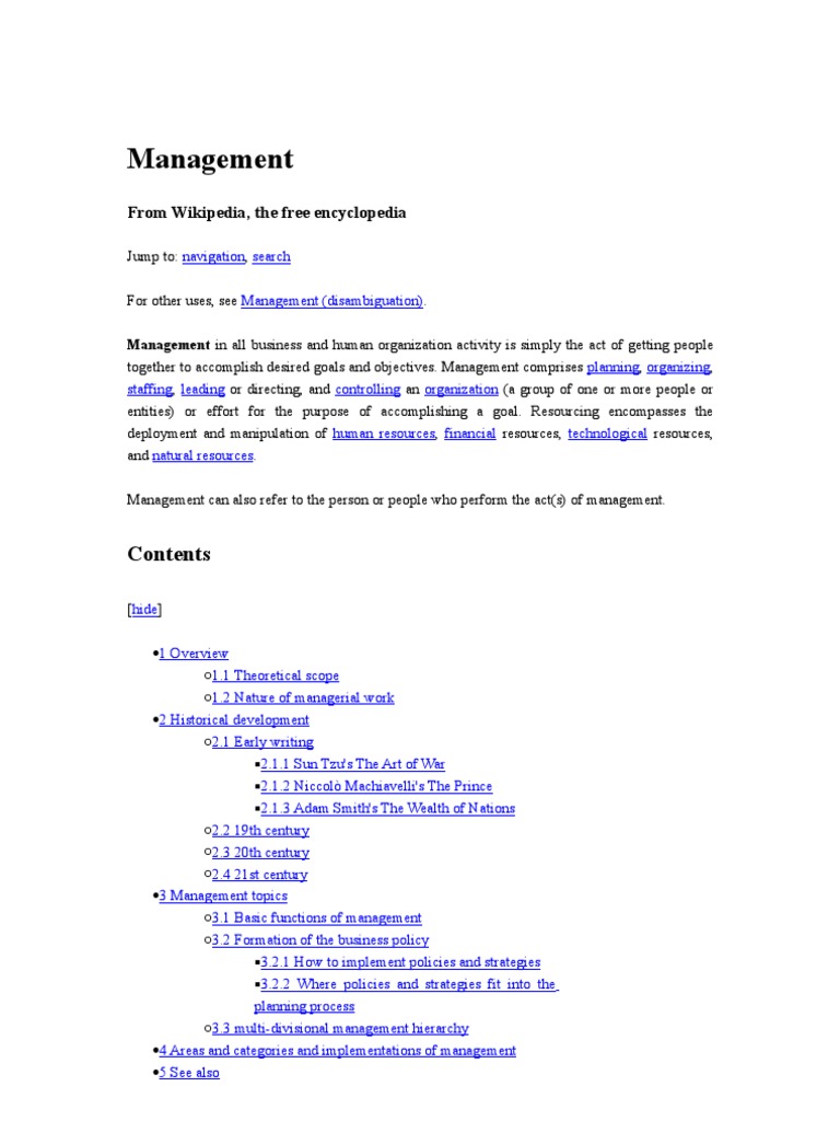Management: From Wikipedia, The Free Encyclopedia | PDF | Economies ...