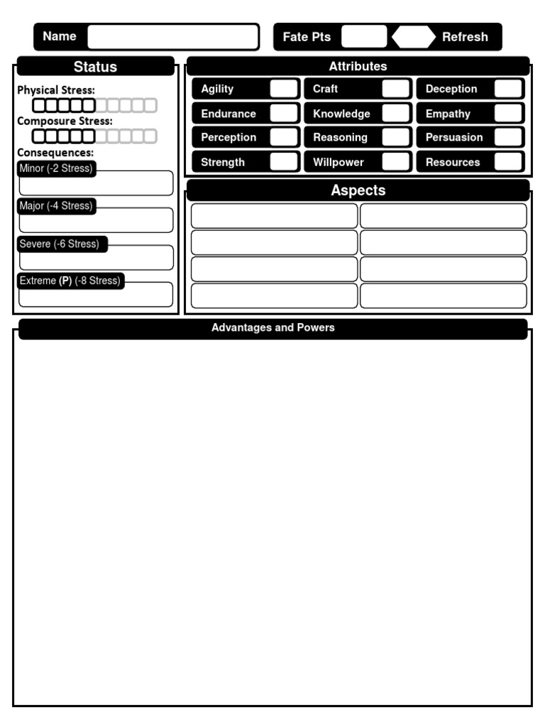 Fate Character Sheet Form Fillable - Printable Forms Free Online