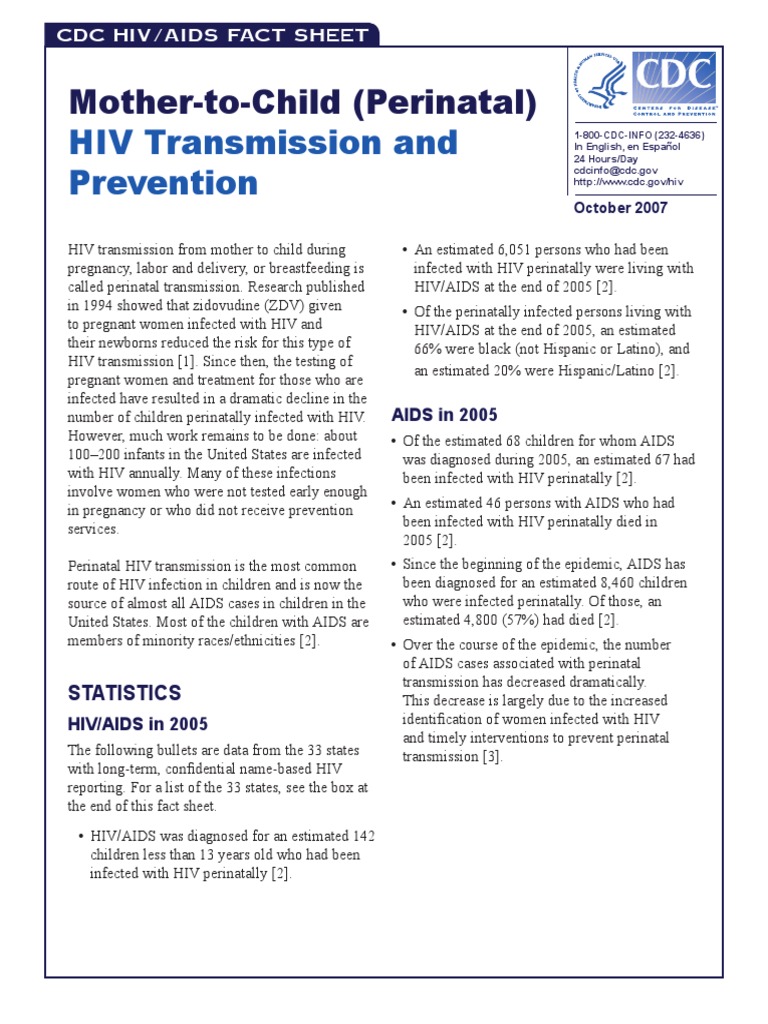 HIV Transmission and Prevention: Mother-to-Child (Perinatal) | PDF ...