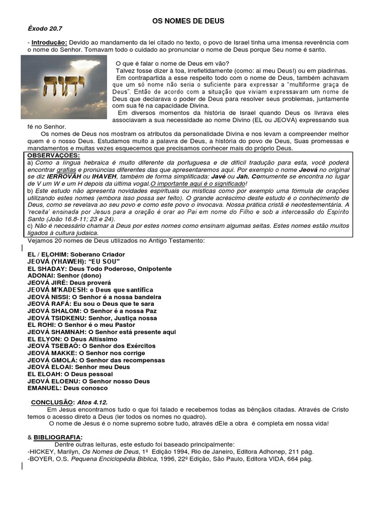 Os Nomes de Deus | PDF | Nomes de Deus | YHWH