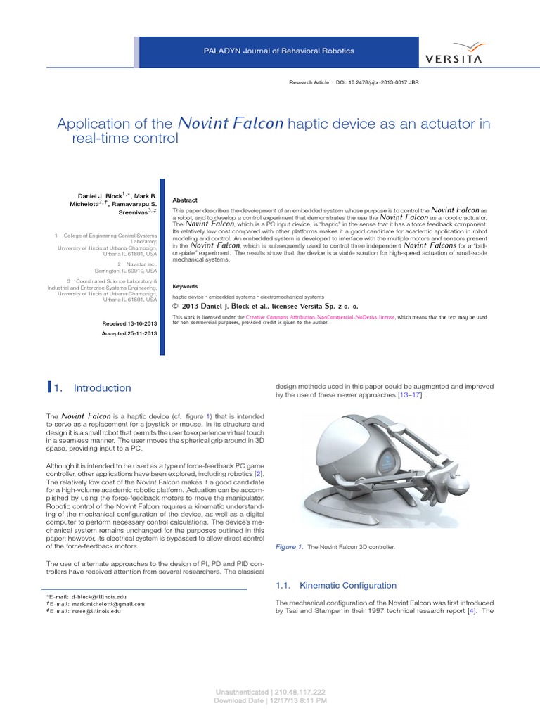 Application of the Novint Falcon haptic device as an actuator in real ...