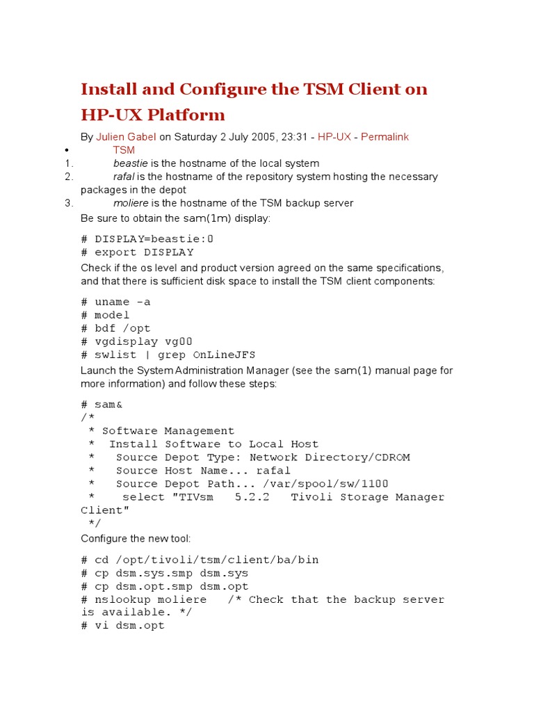 Install And Configure The Tsm Client On Hp Ux Pdf System Software Computer Architecture