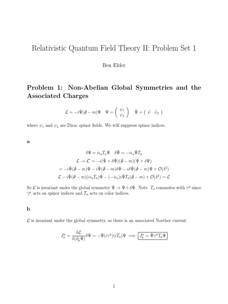 Problem Set 1 | PDF | Gauge Theory | Noether's Theorem