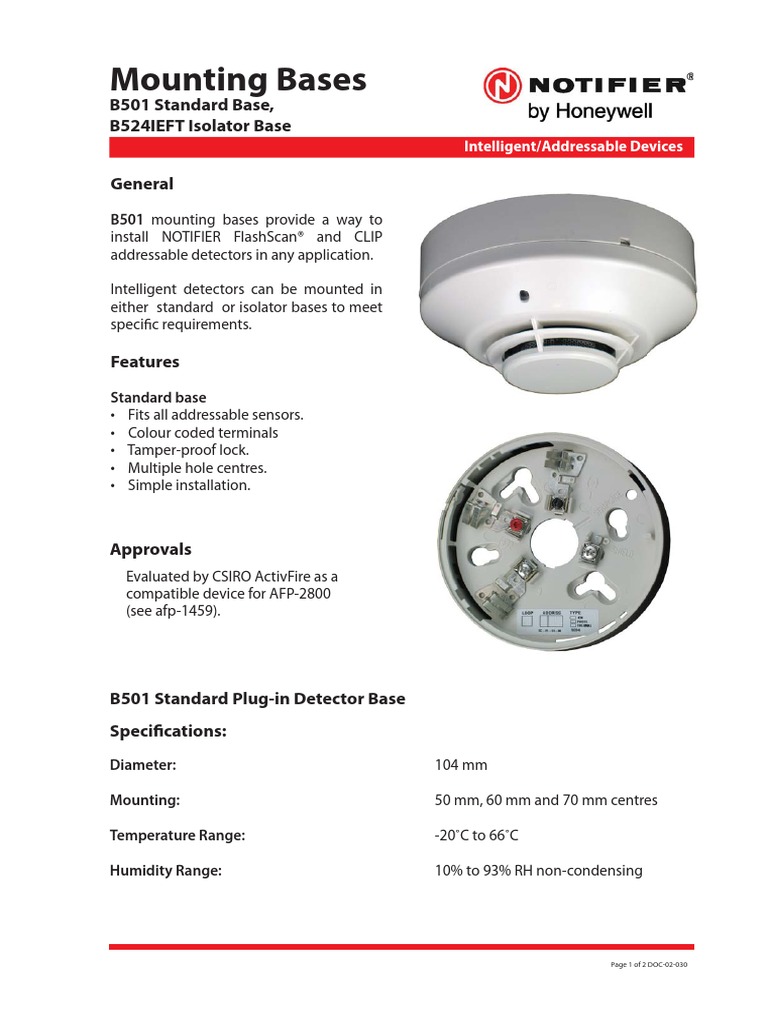 Bases Detector NOTIFIER B501 | PDF | Relative Humidity | Sensor