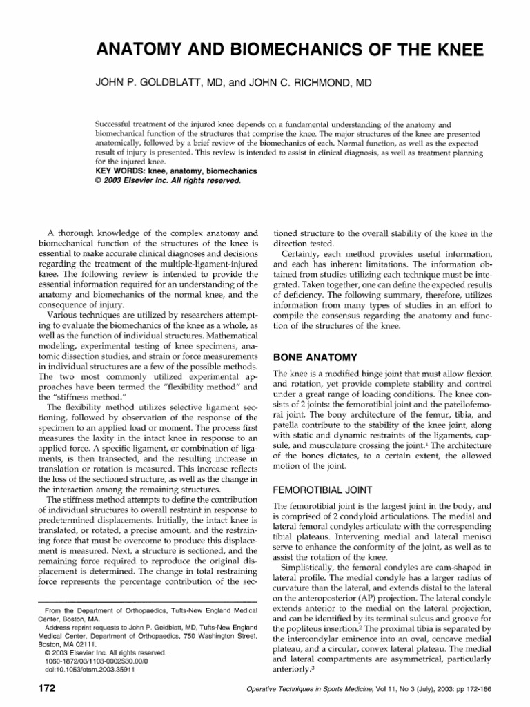 Anatomy and Bio Mechanics of The Knee | PDF | Knee | Anatomical Terms ...