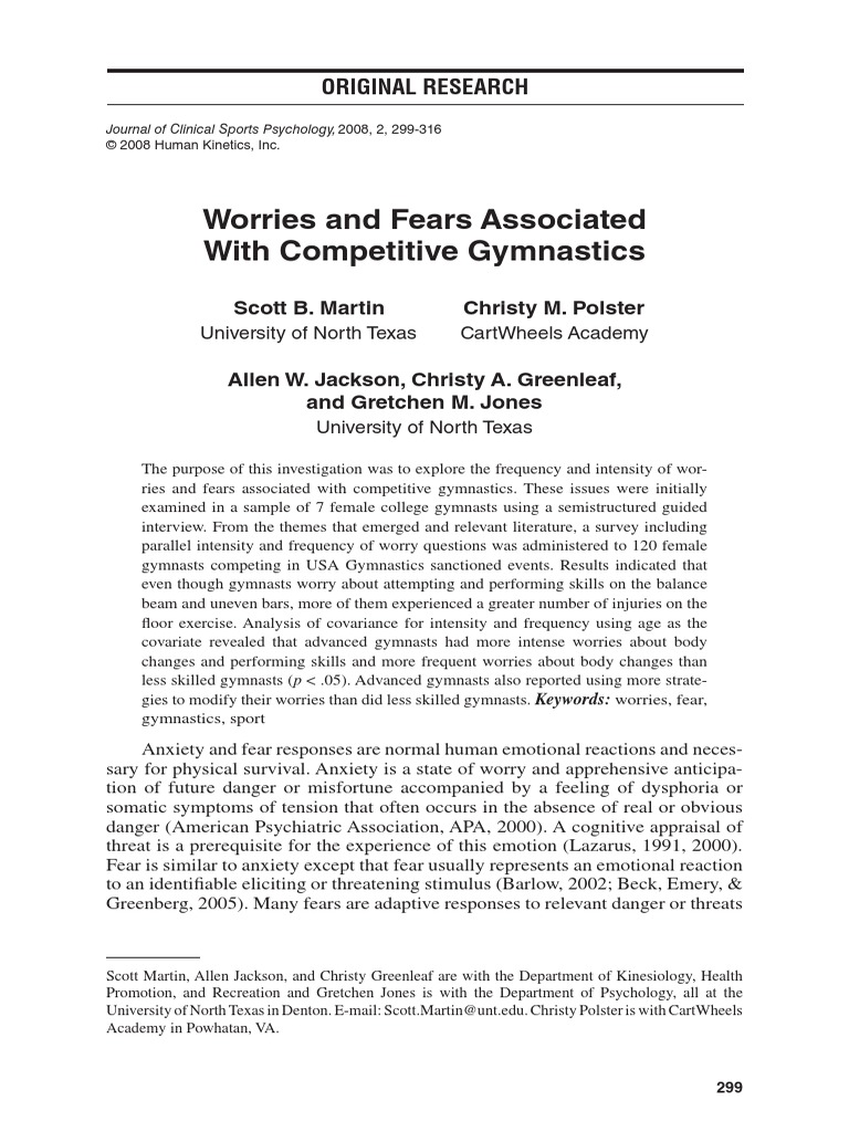 Worries and Fears Associated With Competitive Gymnastics | PDF | Fear ...