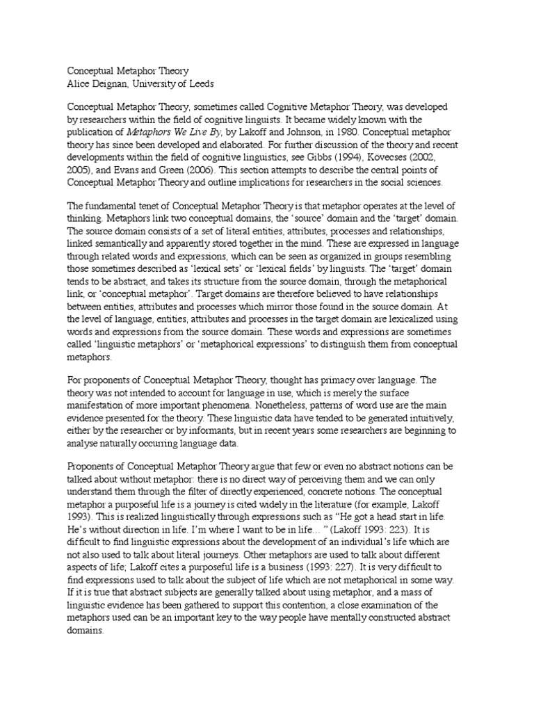 Conceptual Metaphor Theory | PDF | Metaphor | Linguistics