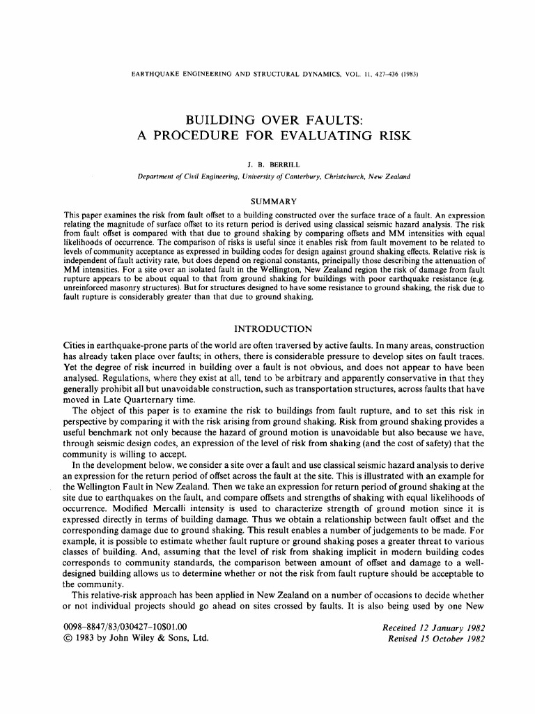 Building Over Faults A Procedure For Evaluating Risk | PDF ...