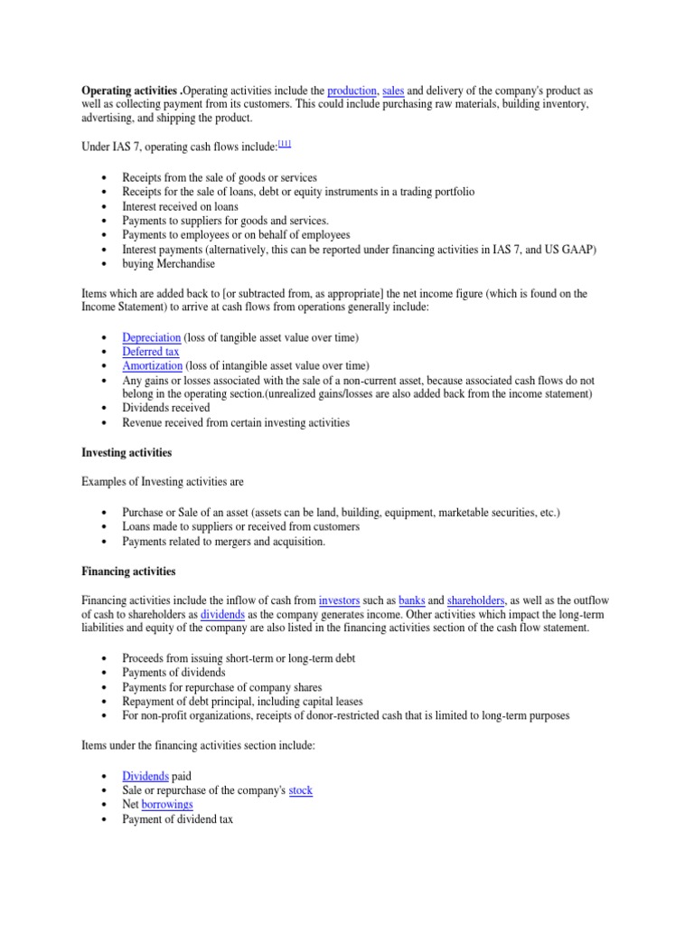 Operating, Investing, and Financing Activities | PDF | Investing | Cash ...