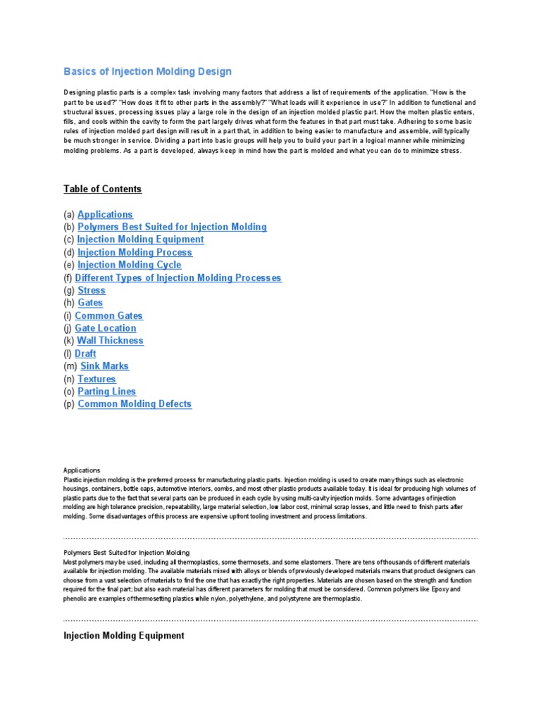 Basics of Injection Molding Design | PDF | Thermoplastic | Chemistry