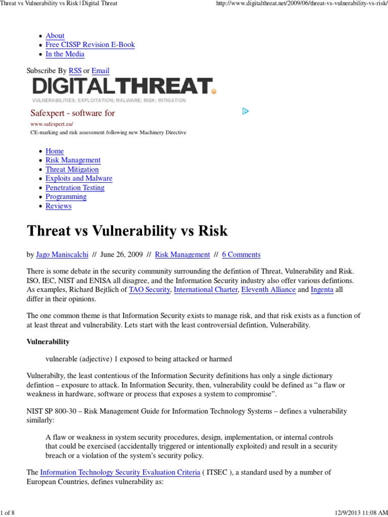 Threat vs Vulnerability vs Risk _ Digital Threat | Threat (Computer) | Vulnerability (Computing)