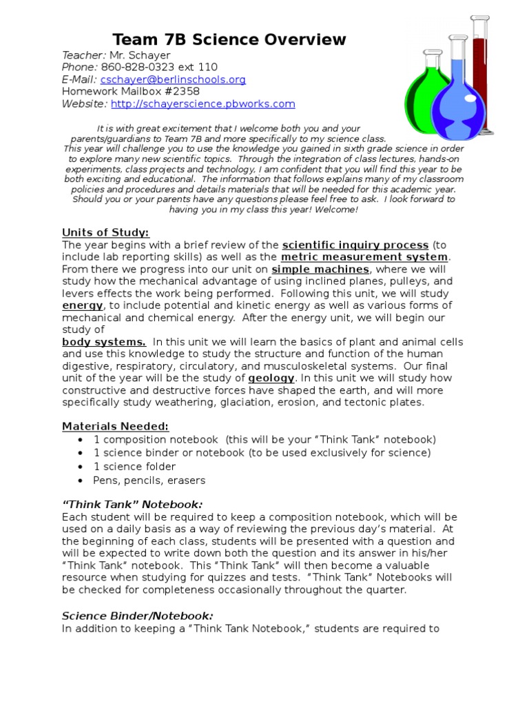 7th Grade Science Overview | PDF | Notebook | Homework