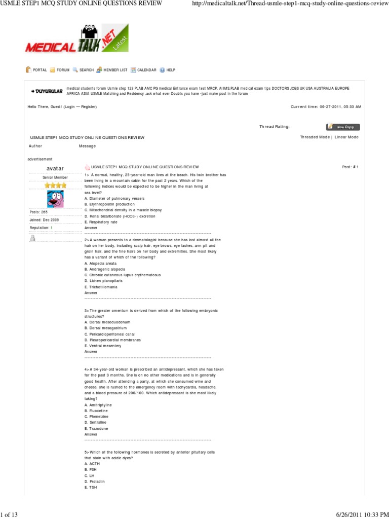 Usmle Step1 MCQ Study Online Questions Review | PDF | Arthritis | Pneumonia