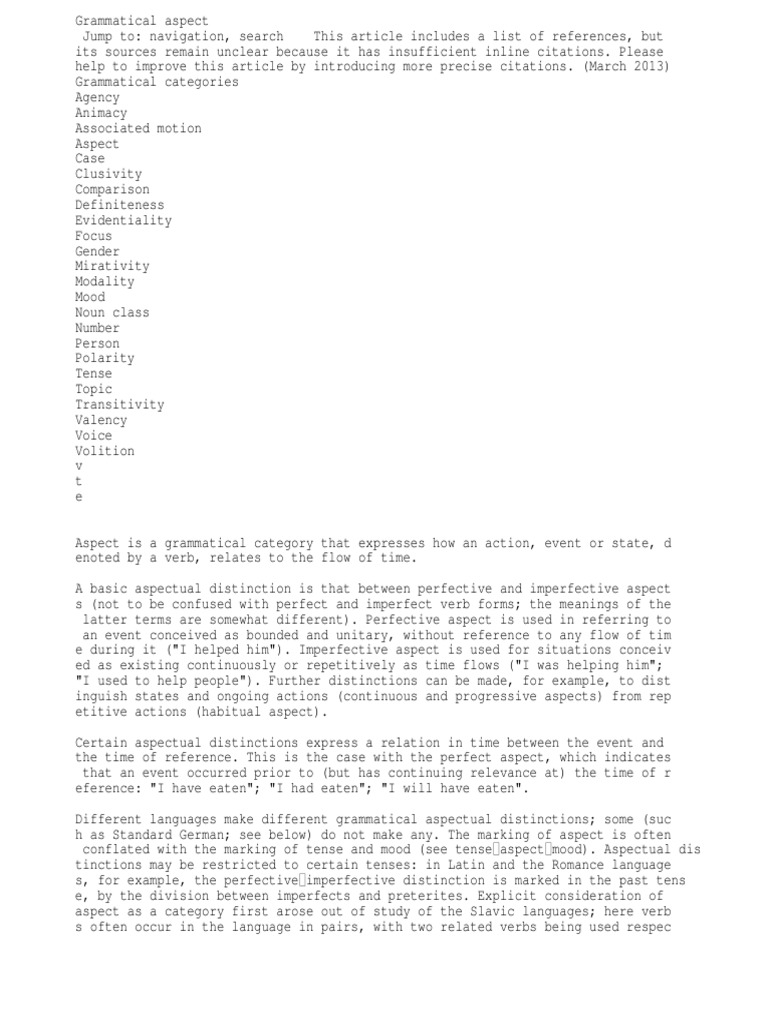 KMC Aspect | PDF | Perfect (Grammar) | Grammatical Tense