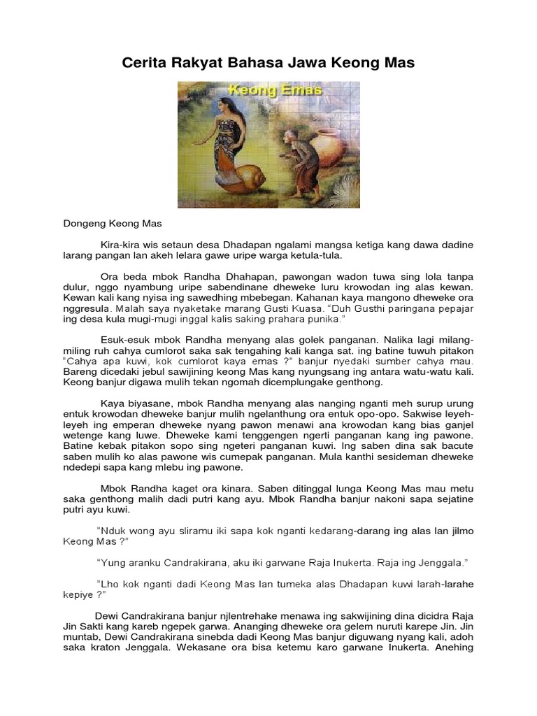 Cerita Rakyat Bahasa Jawa Keong Mas | PDF