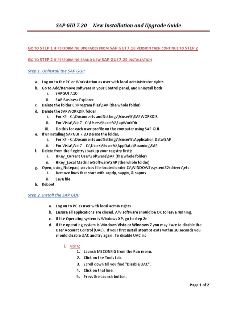 Sap Gui 720 Installation Instructions | PDF | Windows 7 | Microsoft Windows