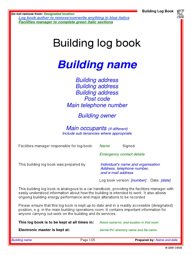 Building Log Book Template | PDF | Ventilation (Architecture) | Lighting