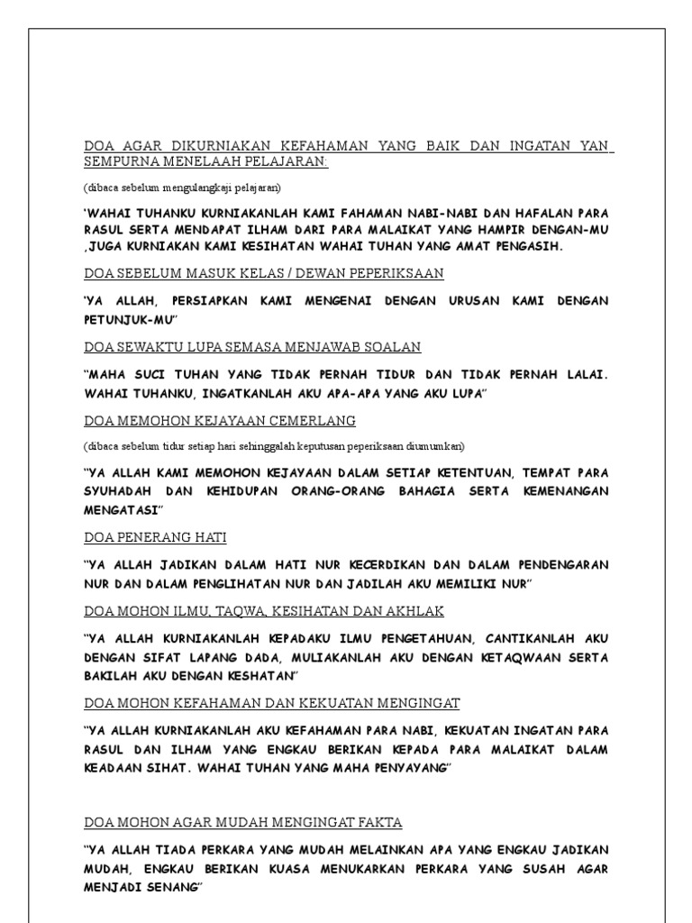 Doa Kurnia Fahaman dan Ingatan Sempurna | PDF