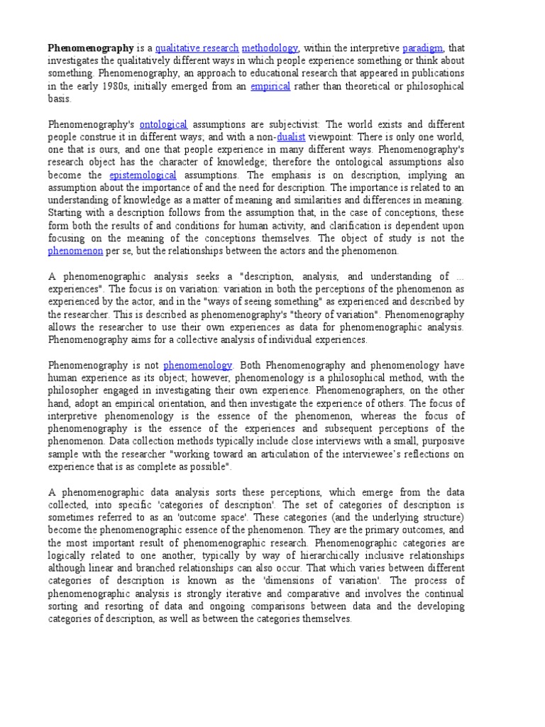 Phenomenography Is A: Qualitative Research Methodology Paradigm | PDF ...