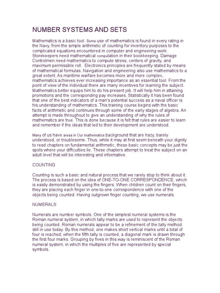 Number Systems and Sets | Download Free PDF | Numbers | Arithmetic