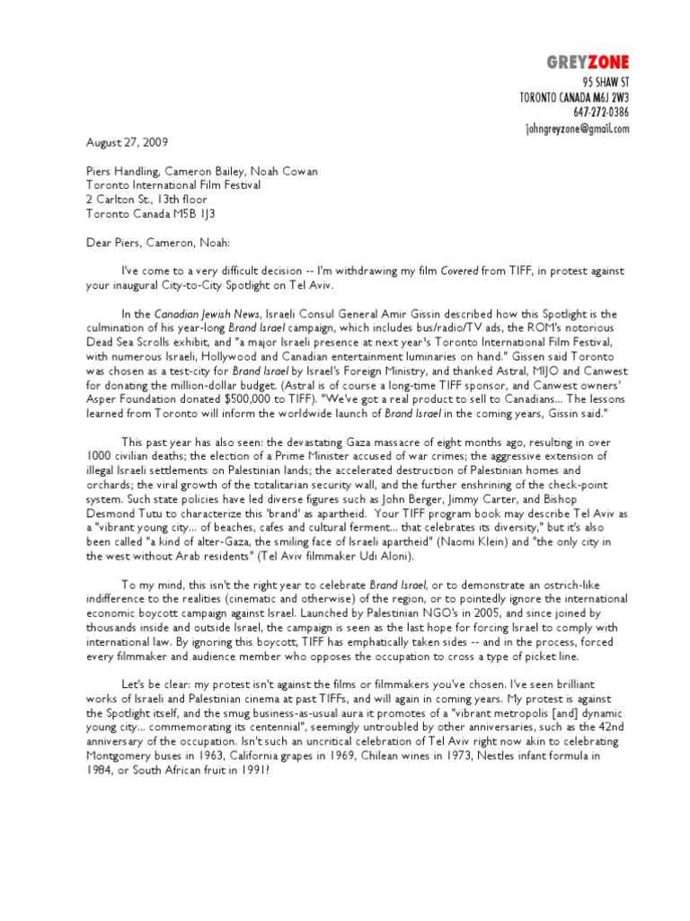 Open Letter To TIFF | PDF | Politics | History