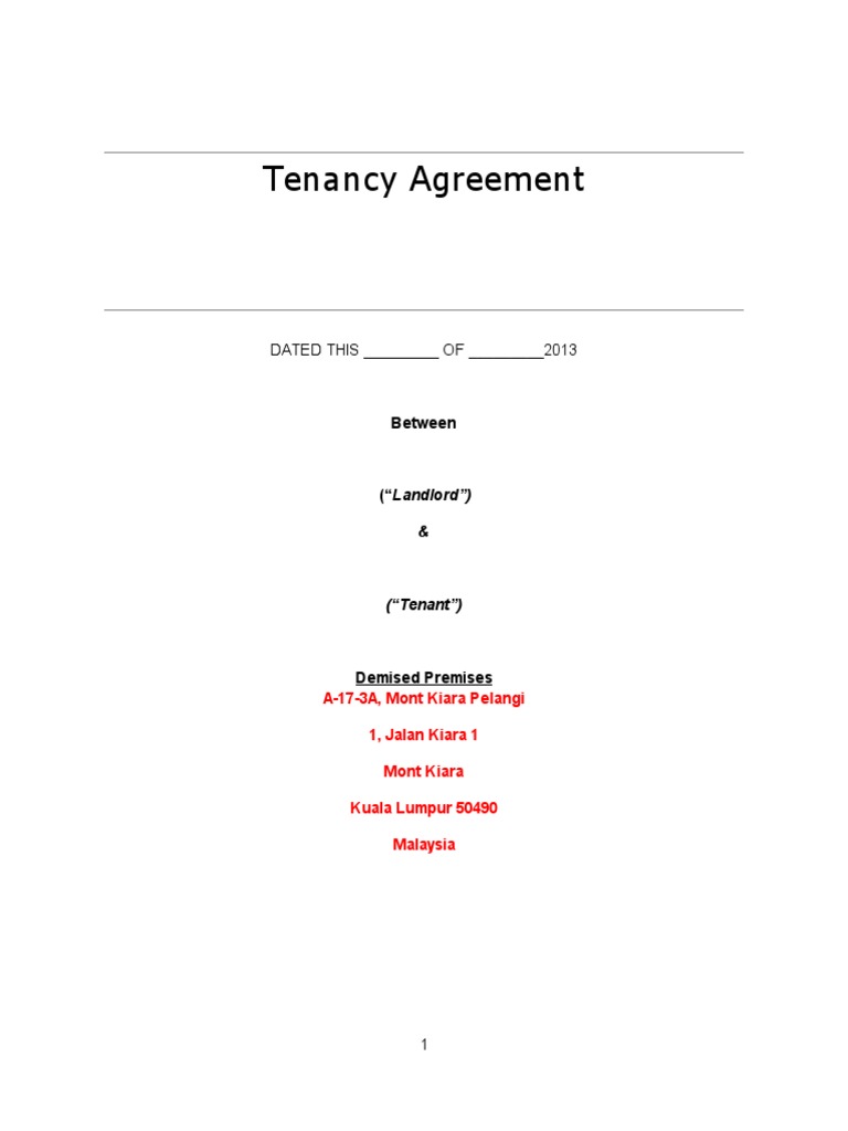 Tenancy Agreement for Mont Kiara Property | PDF | Leasehold Estate ...