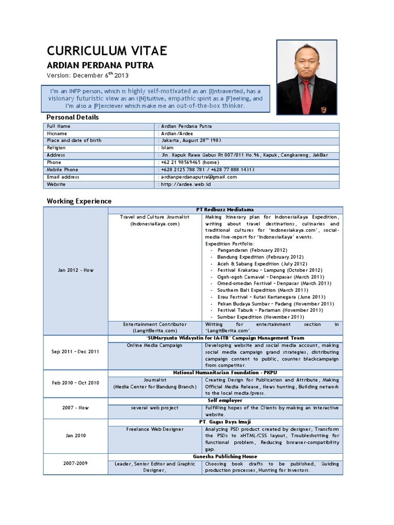 Curriculum Vitae: Ardian Perdana Putra | PDF