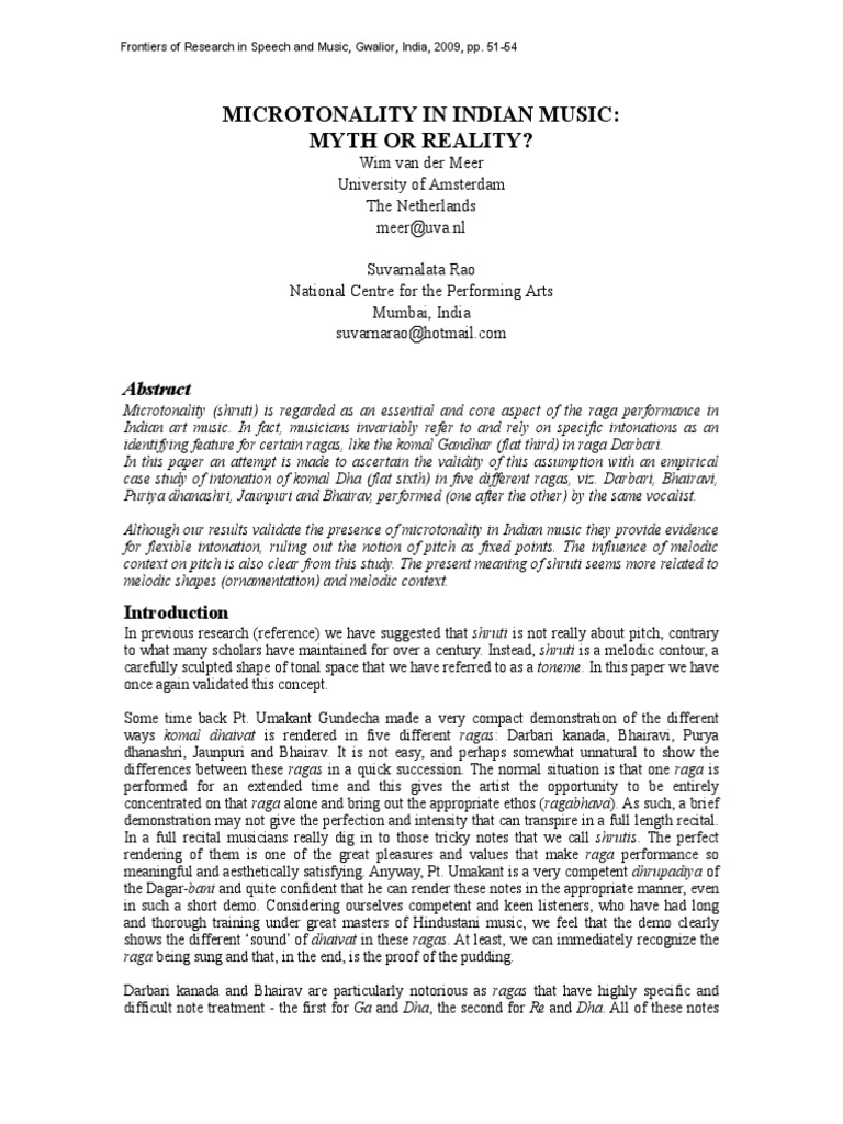 Microtonality in Indian Music-Myth or Reality | PDF | Cent (Music ...