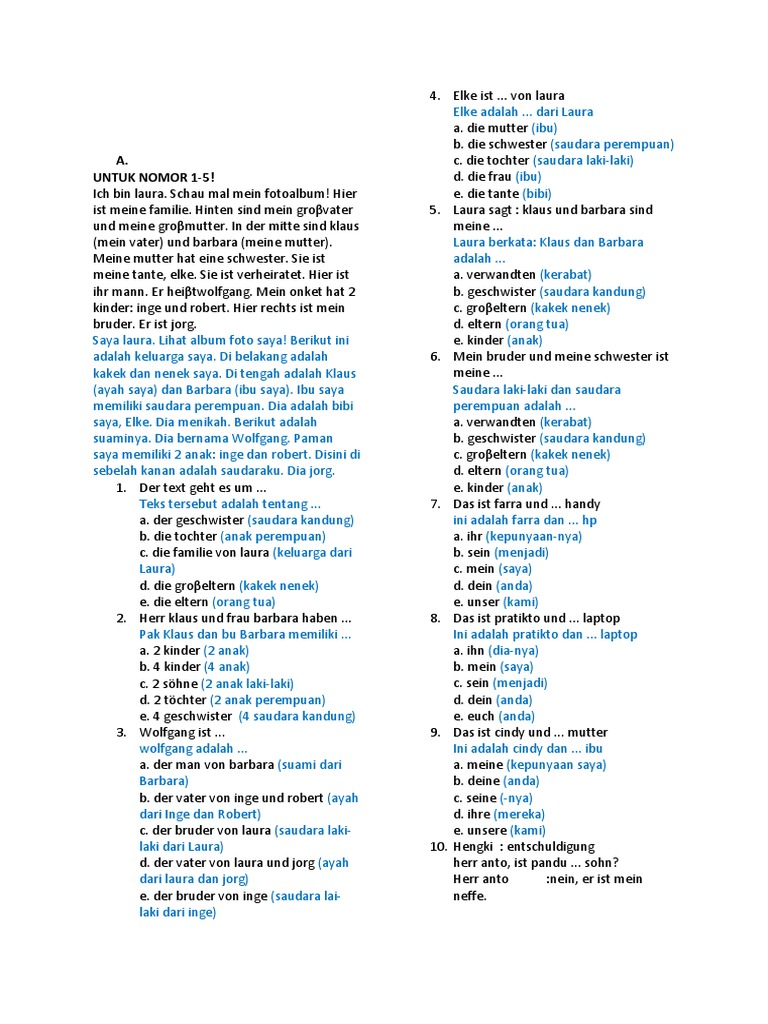 Ulangan Bahasa Jerman Dan Artinya | PDF