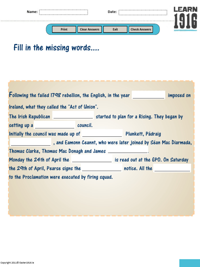 Fill in The Missing Words.... : Name: Date | PDF
