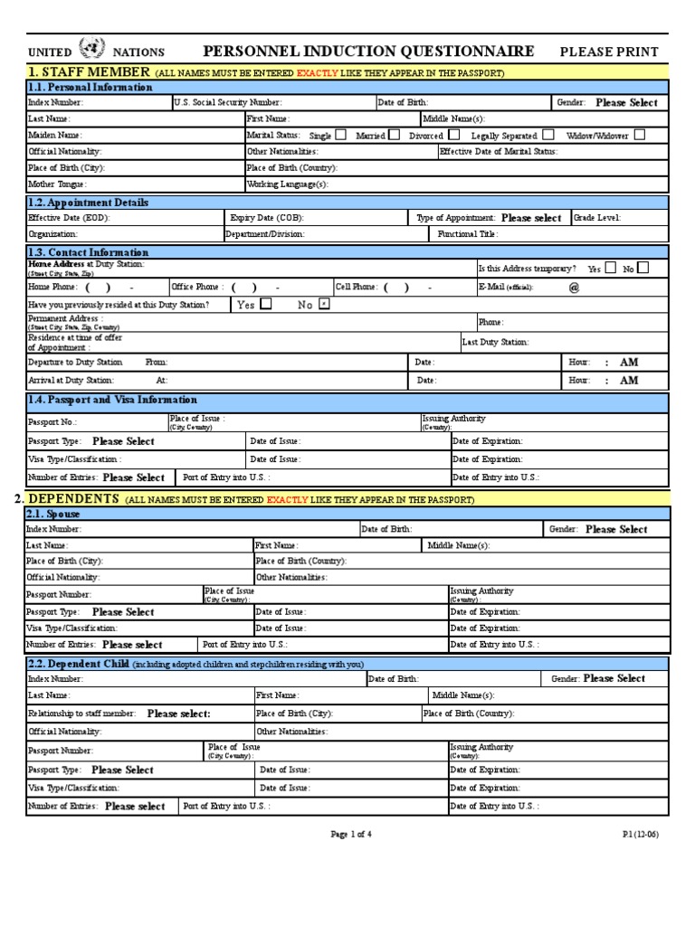 Personnel Induction Questionnaire P1 | Question | Integrity