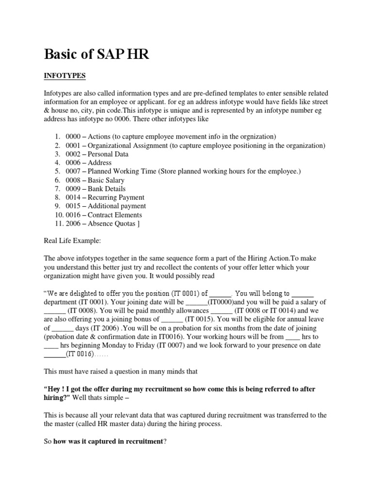 Basic of SAP HR: Infotypes | PDF | Databases | Recruitment