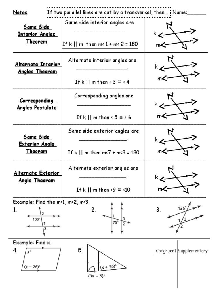 Parallel Lines Theorems NOTES | PDF | Euclidean Plane Geometry | Geometry
