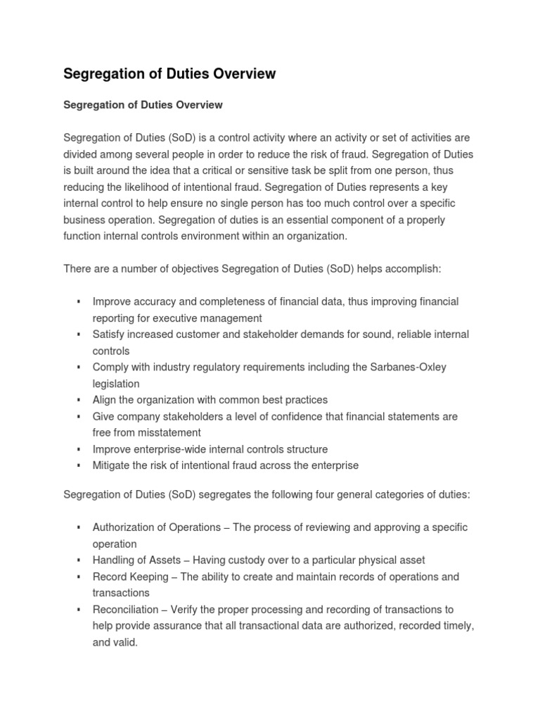 Segregation of Duties Explained | PDF | Finance & Money Management