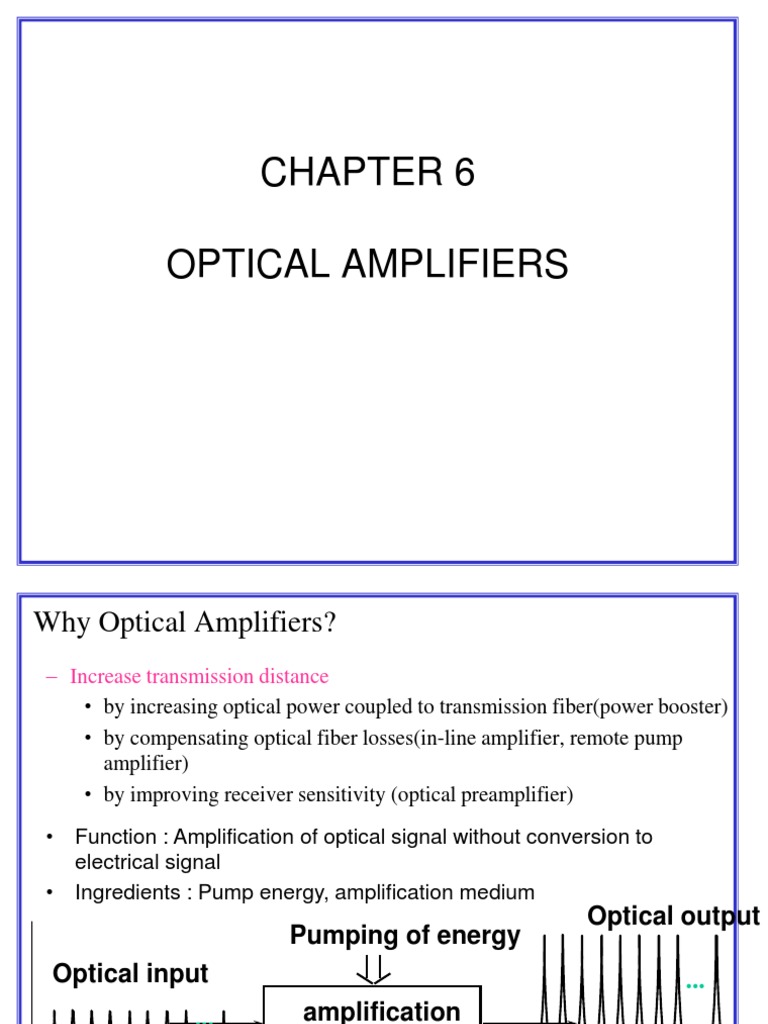 Chapter 6 Optical Amplifiers | PDF | Wavelength Division Multiplexing | Laser