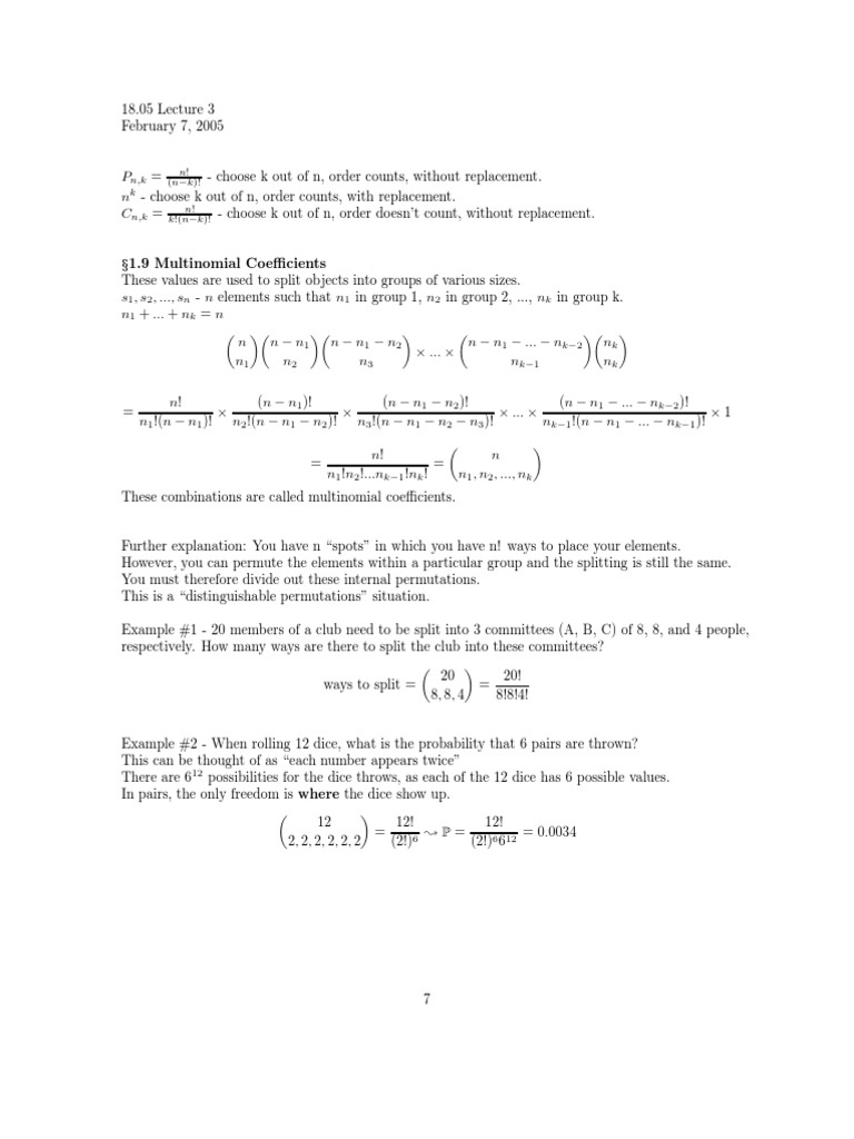 Multinomial Coefficient Overview | PDF | Dice | Algebra