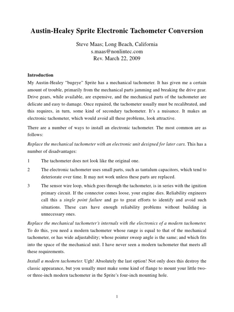 Sprite Electronic Tach | PDF | Ignition System | Resistor