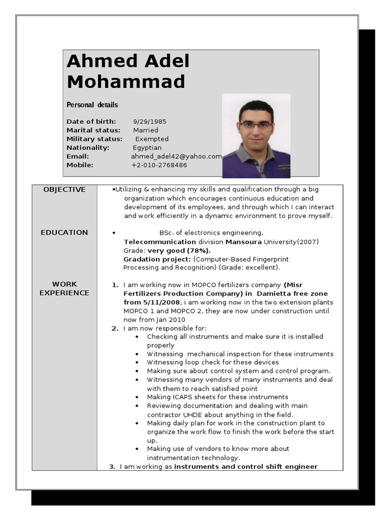CV of Ahmed Adel - Production Engineer | PDF | Technology & Engineering