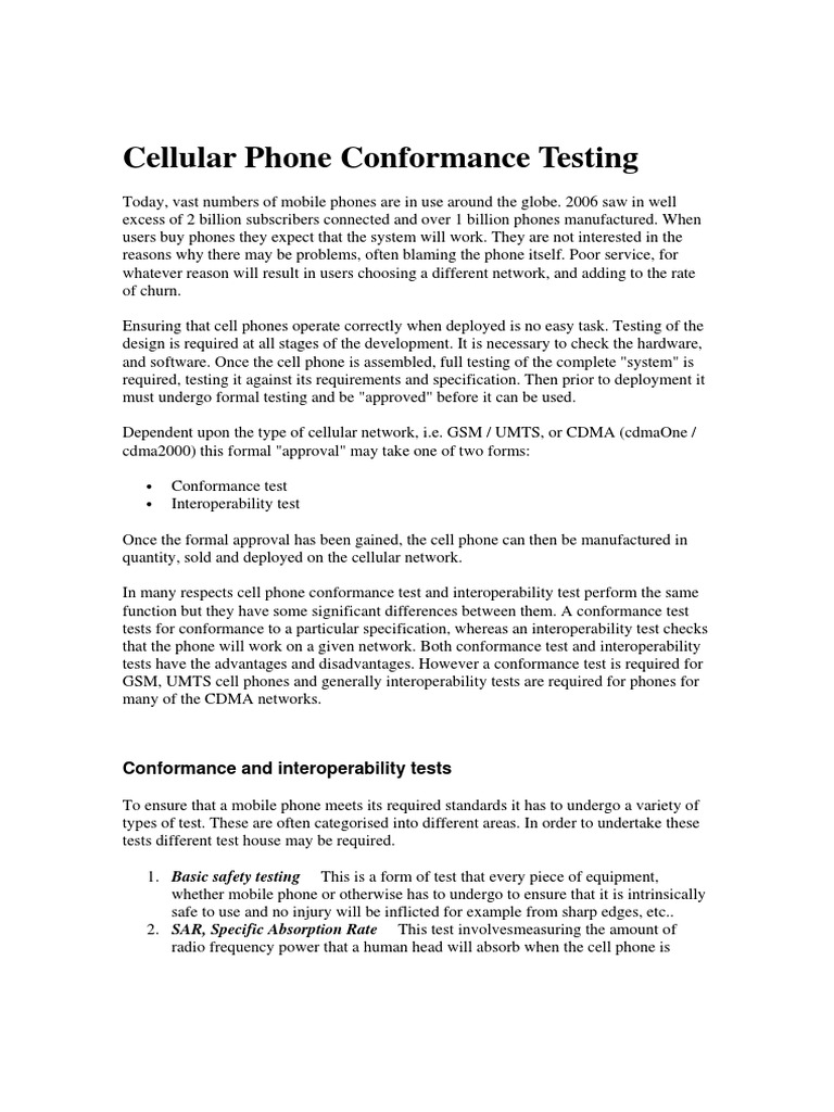 Cellular Phone Conformance Testing Overview | PDF | Gsm | 3 Gpp
