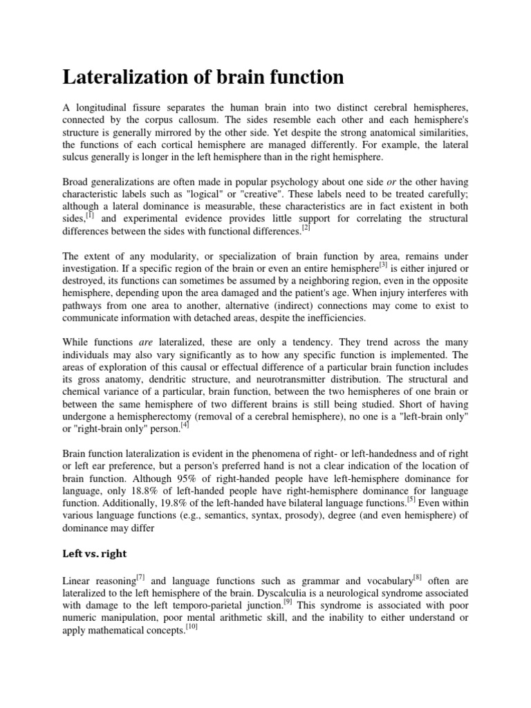 Lateralization of Brain Function | PDF | Lateralization Of Brain ...