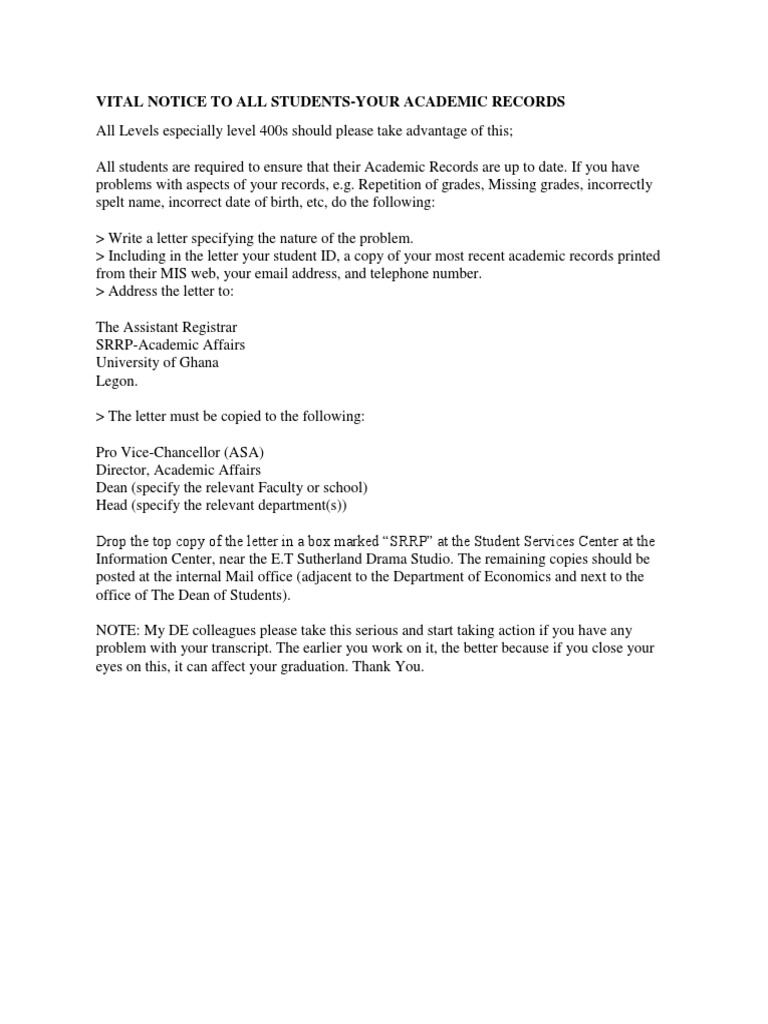Vital Notice To All Students | PDF