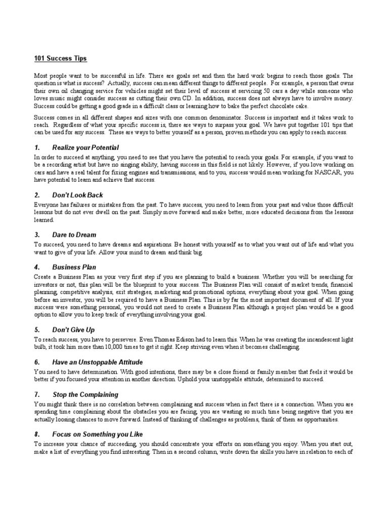 101 Success Tips: 1. Realize Your Potential | PDF | Employment | Business