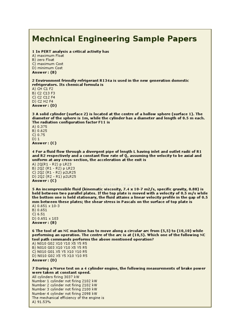 Mechnical Engineering Sample Papers: Advertisement | PDF | Ductility | Heat