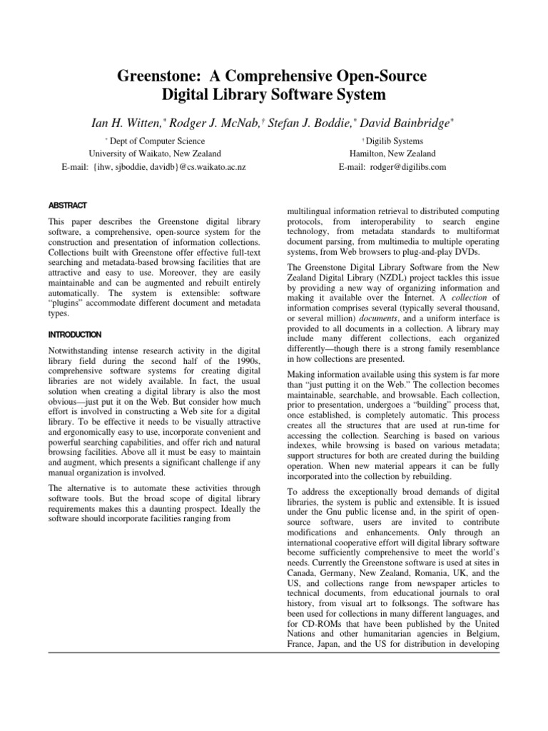 Greenstone: A Comprehensive Open-Source Digital Library Software System | PDF | Search Engine ...