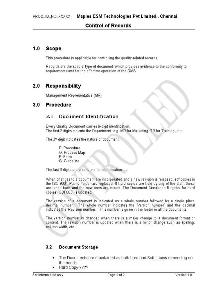 ISO Procedure_Control of Quality Records | Computer File | Information ...