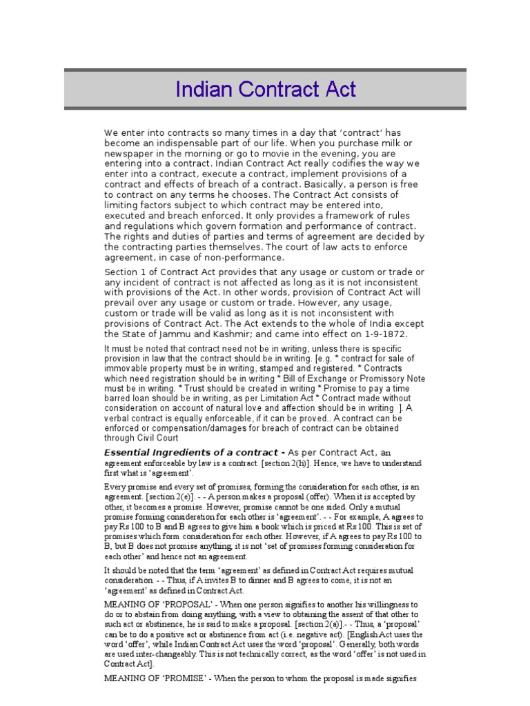 Indian Contract Act | PDF | Guarantee | Law Of Agency