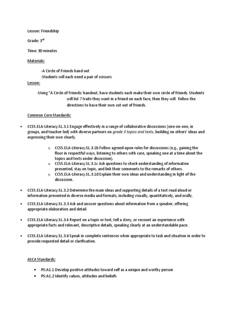 3rd Grade Friends Lesson | PDF | Friendship | Nonverbal Communication