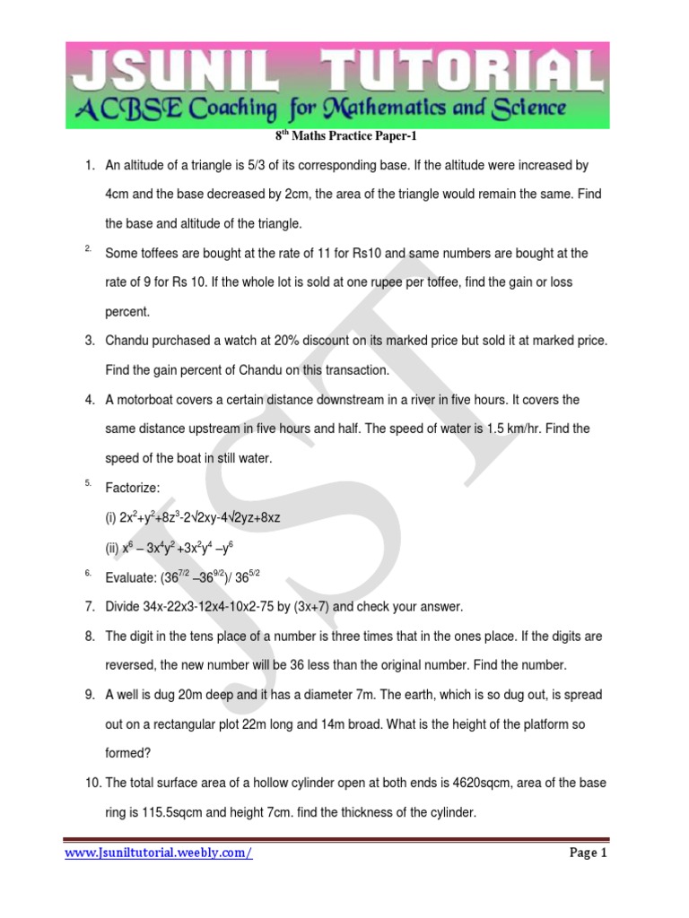 8th Grade Math Practice Paper | PDF | Elementary Geometry | Geometry