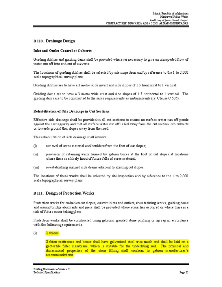 Andkhoy-Qaisar Road Project Specs | PDF | Dam | Drainage